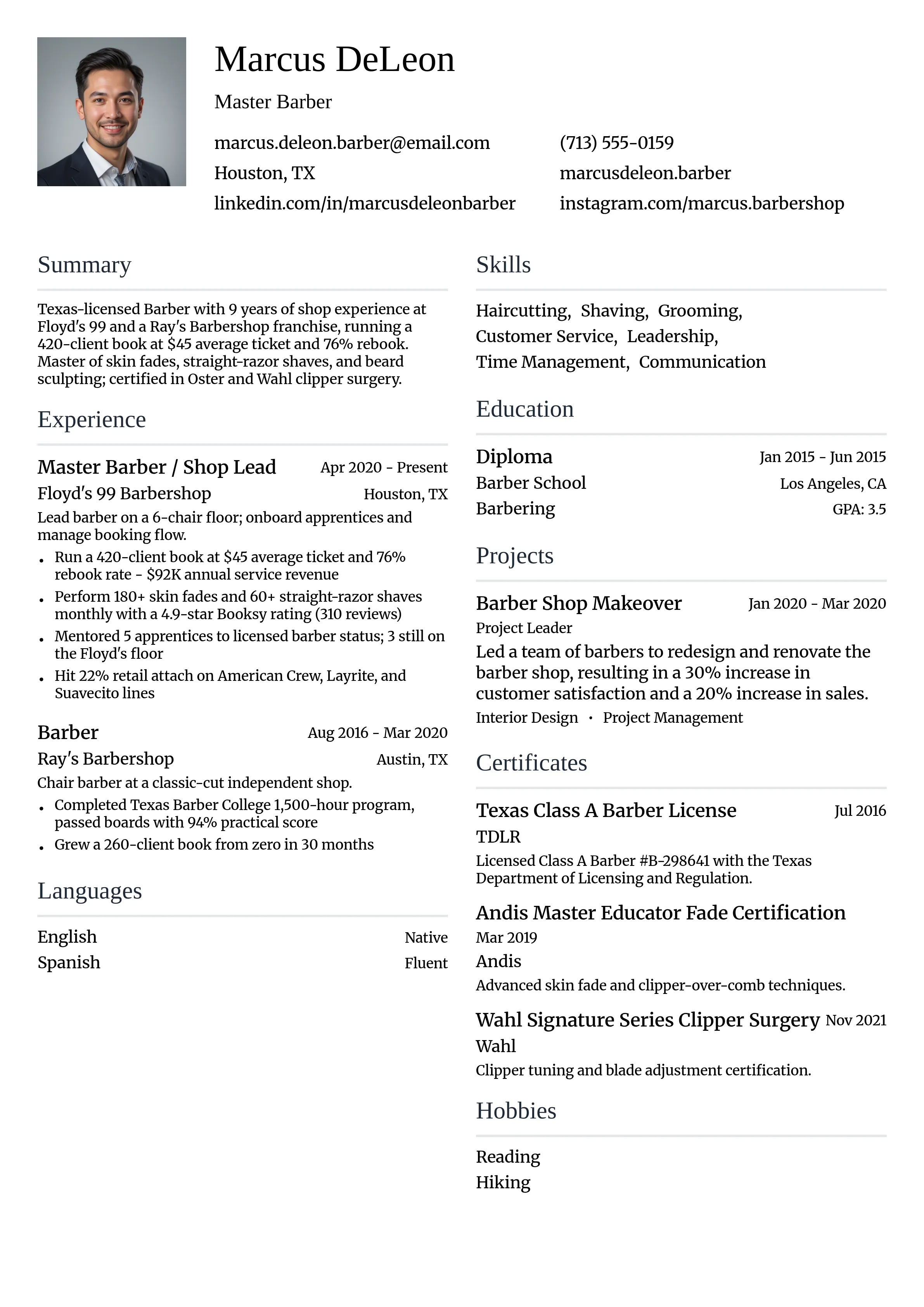 13 Barber Resume Examples & Guide for 2026