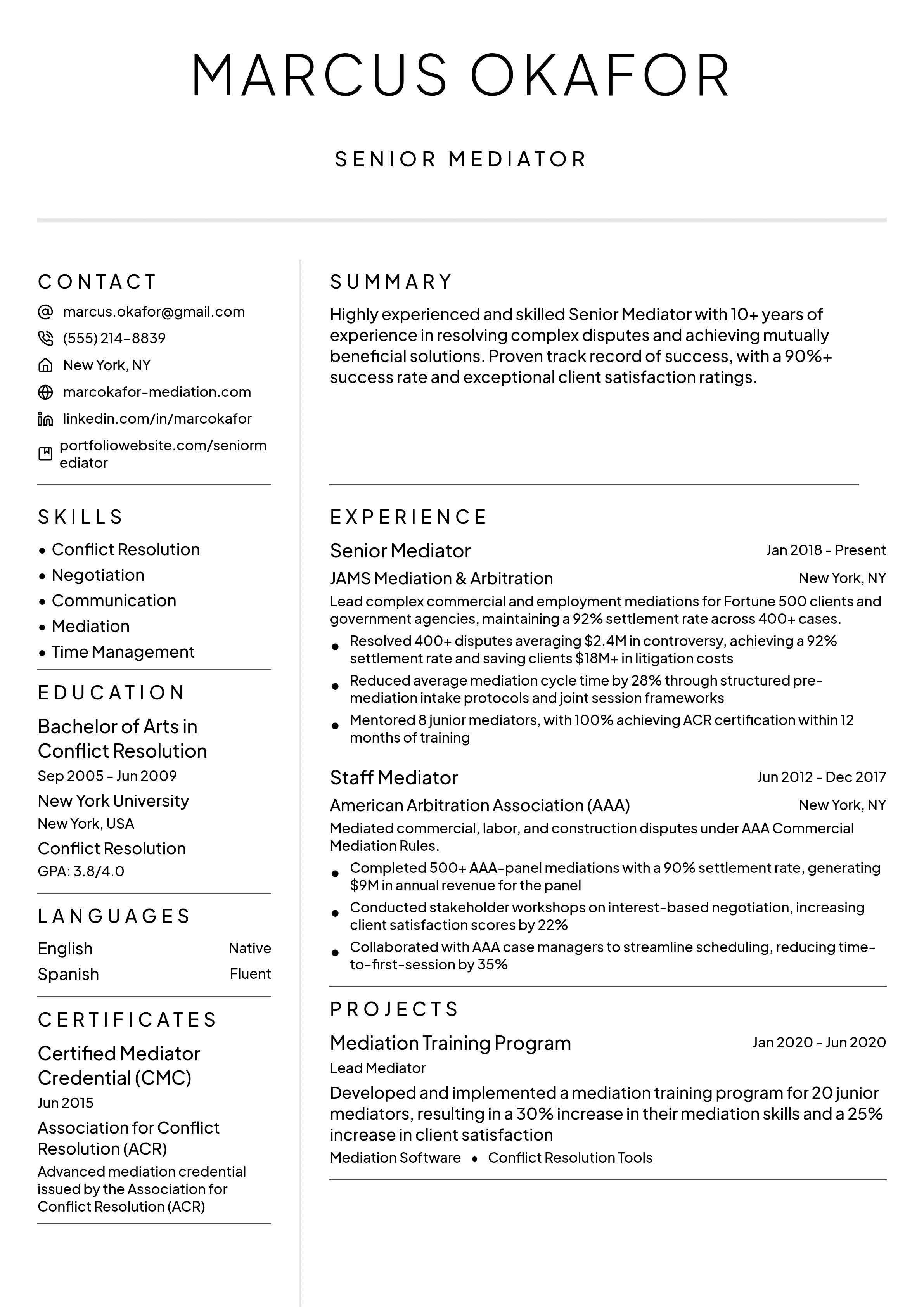 26 Mediator Resume Examples & Guide for 2026